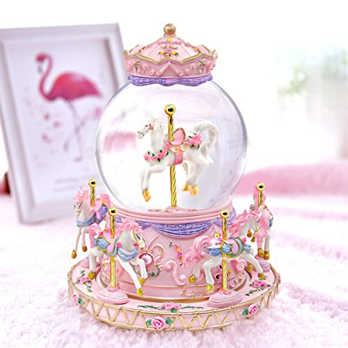 Carousel Horse Music Box Gift, Carousel Snow Globe with Lights Gifts for Kids Daughter Woman Girls Mom Wife Christmas Birthday Valentine Play You are My Sunshine