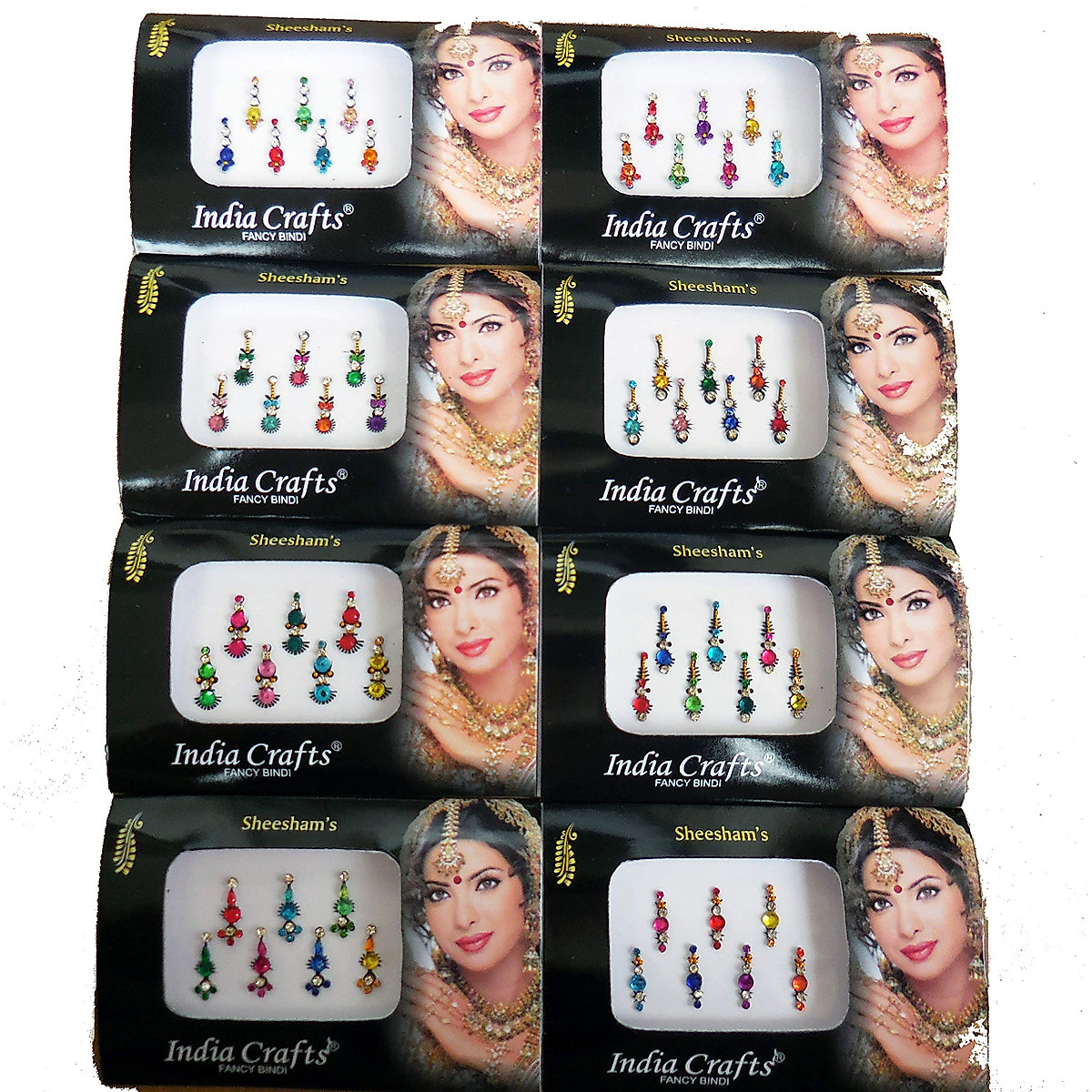 8 Packs- 56 Bindis Combo of Silver/Gold/Black/Multicolored Face Jewels Bollywood tika`