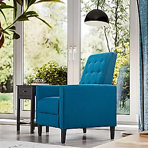 Yaheetech Fabric Recliner Chair Mid-Century Modern Recliner Adjustable Single Recliner Sofa with Thicker Seat Cushion Tufted Upholstered Sofa with Pocket Spring for Living Room Bedroom Blue