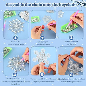 UPINS Snowflake Diamond Art Painting Kits, 8 Pcs 5D Christmas Diamond Art Ornaments DIY White Crystal Wind Chimes Ornaments for Christmas Tree Hanging Decor
