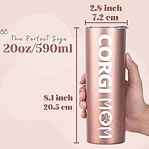 Onebttl Corgi Skinny Tumbler Gifts For Women, Female, Her and Corgi lovers - Corgi Mom - 20oz/590ml Stainless Steel Insulated Tumbler with Straw, Lid, Message Card - (Rose gold)