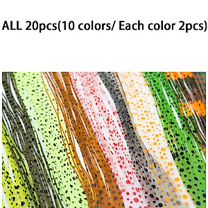 20Pc 10Colours Fishing Jig Lures Mixed Colors DIY Silicone Whole Sheet Skirts for Jig Lures Regular Skirt Colours with Fly Tying Material Free Rubber Band CMB10#