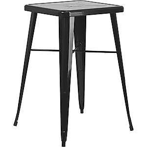 Flash Furniture Stone Commercial Grade 23.75" Square Black Metal Indoor-Outdoor Bar Table Set with 2 Square Seat Backless Stools