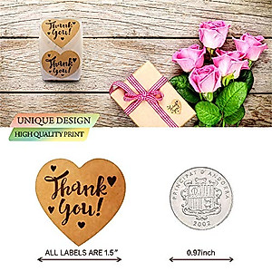 Thank You Heart Stickers Roll, 1.5 inch Thank You Stickers Brown Kraft Paper, 500p/Roll, Small Business, Party Decorative Sealing Labels Stickers(Heart Thank You Stickers 500Pcs/Roll)