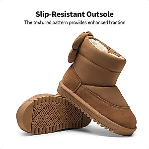 DREAM PAIRS Girls Snow Boots Kids Winter 10mm Puffy Faux Fur Lined Ankle Shoes for Little/Big Kid,Size 2 Little Kid,Camel,SDSB2305K