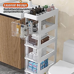Bathroom Storage Cabinet with Doors and Shelves, Toilet Paper Storage, Waterproof Toilet Paper Storage Organizer, Narrow Storage Cabinet for Bathroom Storage,5 Tier,White top Tissue Box (5 Tier Brown