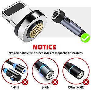 Ankndo Magnetic Phone Cable Adapter [4-Pack] Magnetic Connector Tip Heads Compatible with 7Pin Magnetic Charging Cable 360° Rotating Magnetic Plug for lProduct Device