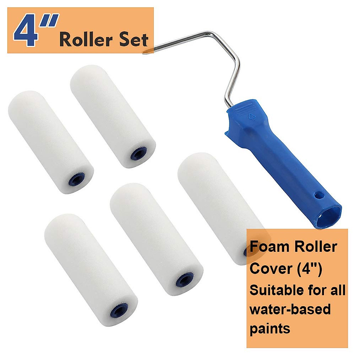 Paint Roller -Small Paint Tray Set with High-Density Foam Mini Roller Refills, Roller Frame, Paint Tray, 4" Microfiber Roller Covers, House Painting Roller Brush(12-Pack)