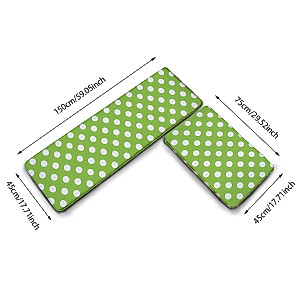WOWHOO 2 Pcs Soft Kitchen Rug Set Washable Fatigue Cushioned Doormat Carpet Green Polka dot Non-Slip Kitchen Mats and Floor Rugs Area Runner Rugs 17.7'x59'+17.7'x29.5', White 3, Onesize
