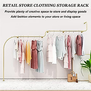 Clothing Store Clothes Rack Creative Display Stand, Commercial Retail Clothing Hanging Rod Garment Storage Hanger, Home Cloakroom Metal Clothes Shelf Closet System, Gold Pipe Clothes Rack Garment Ba