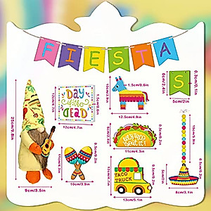 8 Pieces Cinco De Mayo Decorations Fiesta Party Decor Summer Tiered Tray Decor Taco Gnome Rustic Wooden Signs Serving Trays for Rustic Home Kitchen, Taco Style (Taco Style)