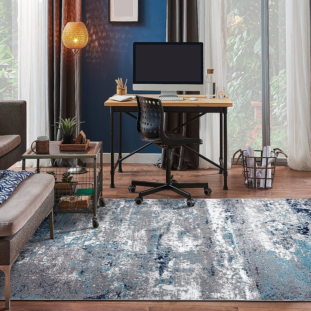 Rugshop Distressed Abstract Watercolor Area Rug 6'6" x 9' Blue