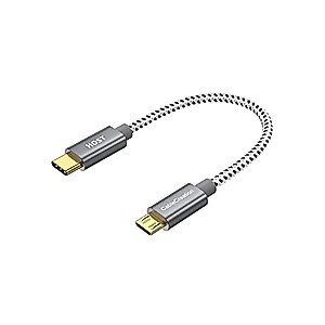 CableCreation Short Micro USB to USB C Cable 0.65 FT USB C to Micro USB OTG 480Mbps Type C to Micro USB Cable, USB C to USB Micro for MacBook Pro Air Galaxy S22 S21 Pixel 5/4/3 etc. 0.2M Space Gray