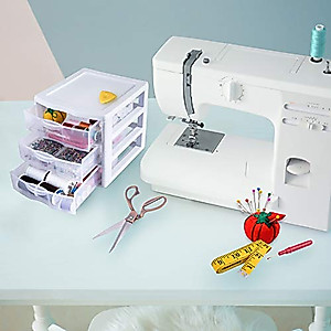 Peaknip - Sterlite Plastic Mini 3 Drawer Storage and Organizer, Stackable Desktop Drawer - Bundled with Labels and Marker - White