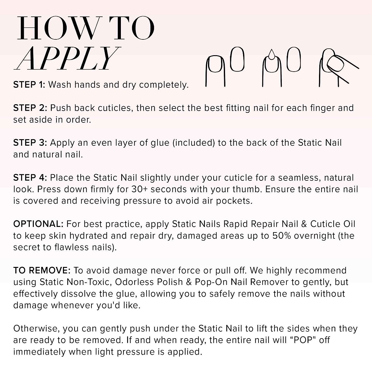 Static Nails Reusable Pop-On Manicure Set, Non-Damaging Glue-On Nails (Ballerina Square) - False Nails with Static Nail Glue, Nail Set, Fake Acrylic Press On Nails