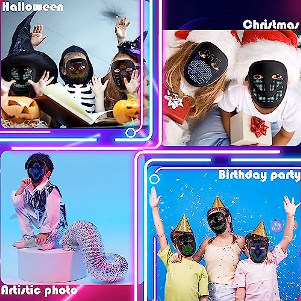 BLINWORLD LED Mask for kids - Gesture Sensing Transforming Light Up Face Mask for Halloween Birthday, and Masquerade Party - Mask Flashes (Mask flashes 01)