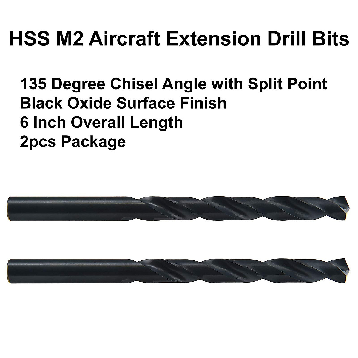 MAXTOOL 11/32"x6" 2pcs Identical Aircraft Extension Drills HSS M2 Extra Long Deep Twist Drill Bits Straight Shank Fully Ground Black; ACF02B06R22P2