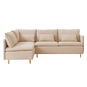 kevinplus 90.9'' Modern Sectional Sofa Couch for Living Room, Modular L-Shaped Corner Sofa Couch 3- Seat for Apartment Studio Home Office, Metal Leg and Cotton Linen Fabric, Beige
