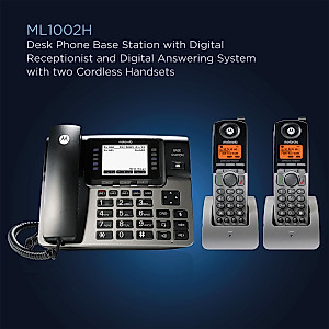 Motorola ML1002H DECT 6.0 Expandable 1 to 4 Lines Business Phone System with Voicemail, Digital Receptionist and Music on Hold, Black, 2 Handsets