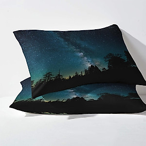 Starry Sky Sheets Twin Size, Forest Bed Sheets, Patterned Bedding Sheets & Pillowcases 3 Piece Set - Soft Microfiber Deep Pocket Fitted Sheet & Flat Sheet & Pillow Case L2-&-225