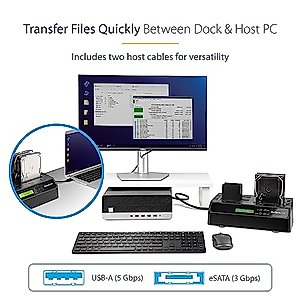 StarTech.com 4-Bay Hard Drive Duplicator and Eraser, External Standalone 1:3 HDD/SSD Cloner/Copier, USB 3.0 / eSATA to SATA Docking Station, Hard Disk Copier / Sanitizer / Wiper Tool (SATDOCK4U3RE)