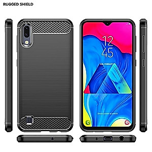 KOARWVC Phone Case for Galaxy A10 Case, Samsung M10 SM-A105F, Carbon Fiber Shockproof Rugged Shield Soft TPU Back Cover Cases for Samsung Galaxy A10 (Black)