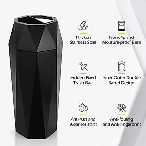 Dyna-Living Commercial Trash Can Outdoor Garbage Can with Lid Indoor Large Trash Bin Stainless Steel Industrial Waste Container Black