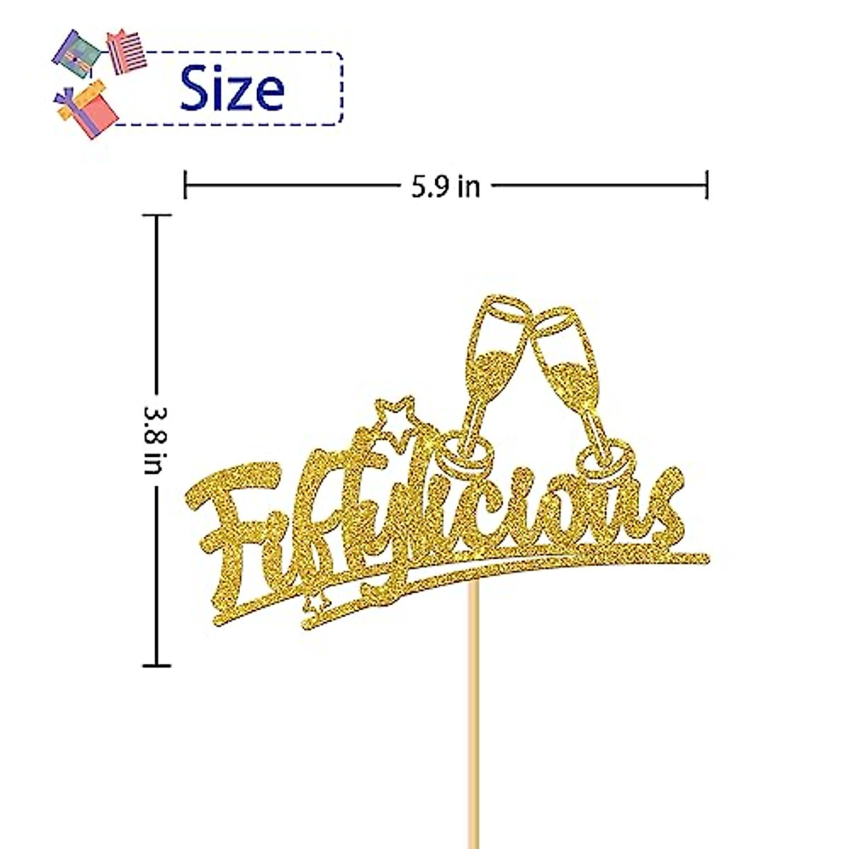 RoadSea Fiftylicious Cake Topper - Happy 50th Birthday Cake Supplies - 50th Wedding Anniversary Party Decoratrions - Gold Glitter (Fiftylicious)