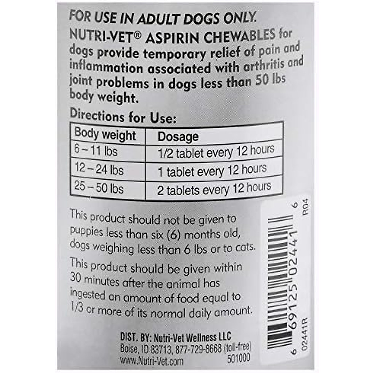 Nutri-Vet K9 Aspirin 120mg Liver Chewables for Small Dogs 100 count - 3 Pack