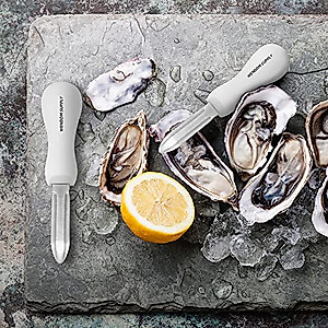 WENDOM Oyster Shucking Knife 4Pcs White Oyster Opener Stainless Steel Oyster Shucker New Haven Style with Non-slip Handle for Kitchen Seafood Tools