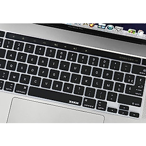 XSKN French Language Black Silicone Keyboard Cover Skin for Touch Bar Models 2019 New MacBook Pro 16 inch A2141 2020 New MacBook Pro 13.3 inch A2251 A2289 A2338 M1 Keyboard US & EU Common Version