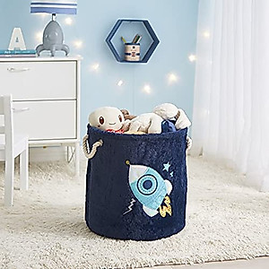 Heritage Kids Rocket Ship Space Plush Storage Bin and Basket with Rope Carry Handles