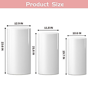 3PC Round Cylinder Pedestal Stands, Metal Pedestal Stand Cylinder Dessert Tables for Wedding Birthday Party, Wedding Centerpiece Birthday Babyshower Backdrop Decor,23.6"/21.6"/19.7" high (White-3PCS)