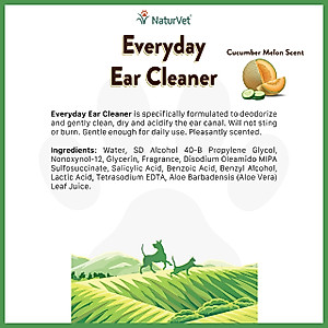 NaturVet Everyday Ear Cleaner Solution with Cucumber Melon Scent for Dogs & Cats 8 oz
