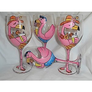 Hand painted beach Flamingos. Set of 4. 2 male and 2 female.