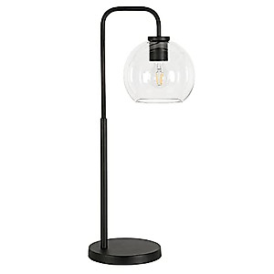 Harrison 27" Tall Arc Table Lamp with Glass Shade in Blackened Bronze/Clear