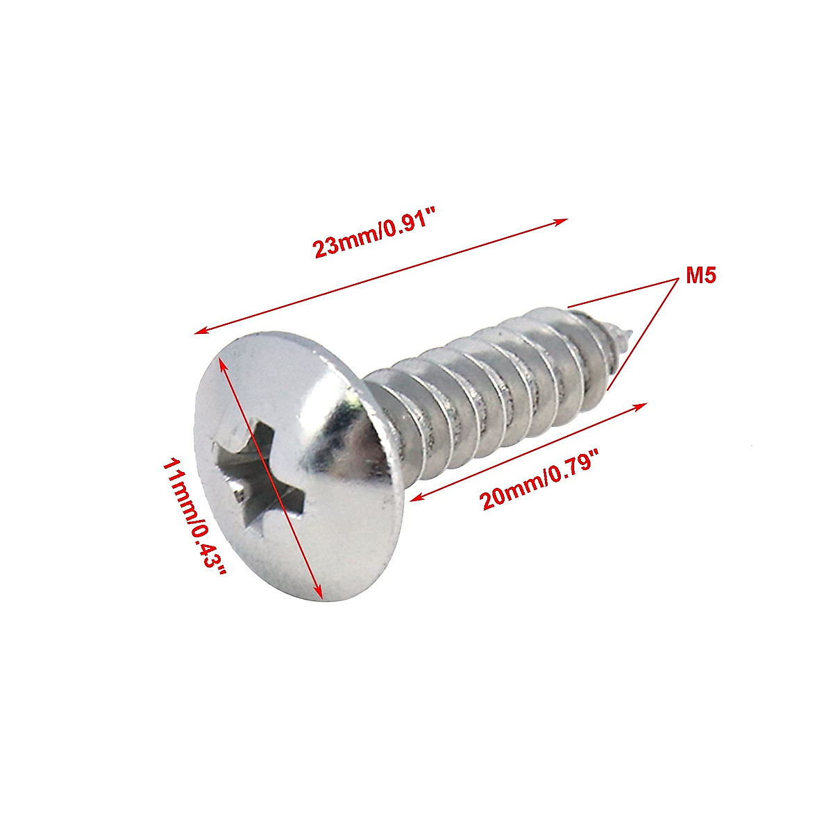 Sydien 100Pcs M5x20mm 304 Stainless Steel Round Phillips Head Wood Screws Self Tapping Screw Fasteners