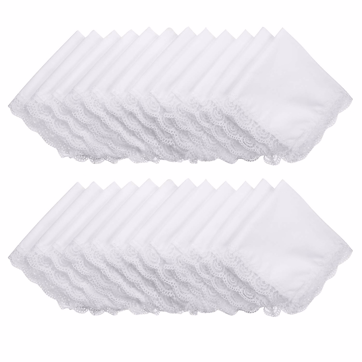 24 Pieces Ladies Handkerchief with Lace Pure White with Lace Edge Handkerchief for Women (Style A)