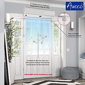 Awoco 72" Elegant 2 Speeds 1800CFM Commercial Indoor Air Curtain, CE Certified, 120V Unheated - Door Switch Included