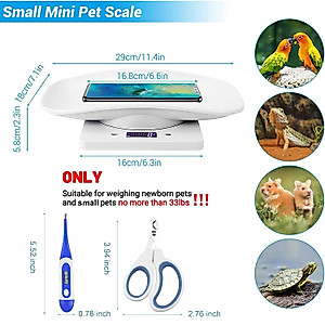 YTCYKJ Puppy Scales for Weighing, Multi-Function LCD Digital Puppy Scale for whelping Dogs with Pet Thermometer＆Nail Clipper, Perfect for Puppy/Hamster/Hedgehog/Food, Capacity up to 33 lb