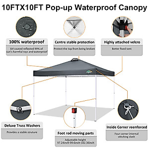 COBlZI 10x10 Pop Up Canopy Tent with 4 Removable Sidewalls，Waterproof Commercial Easy Adjustable Gazebo Tent with Air Vent, 4 Sandbags，4 Stakes & 8 Ropes（Tents for Party/Exhibition,Grey