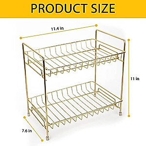 OOFAYBILL Bathroom Organizer Countertop,2-Tier Standing Rack Cosmetic Holder , Detachable Kitchen Spice Rack,Vanity Storage Shelf with Dividers for Cosmetic , Gold