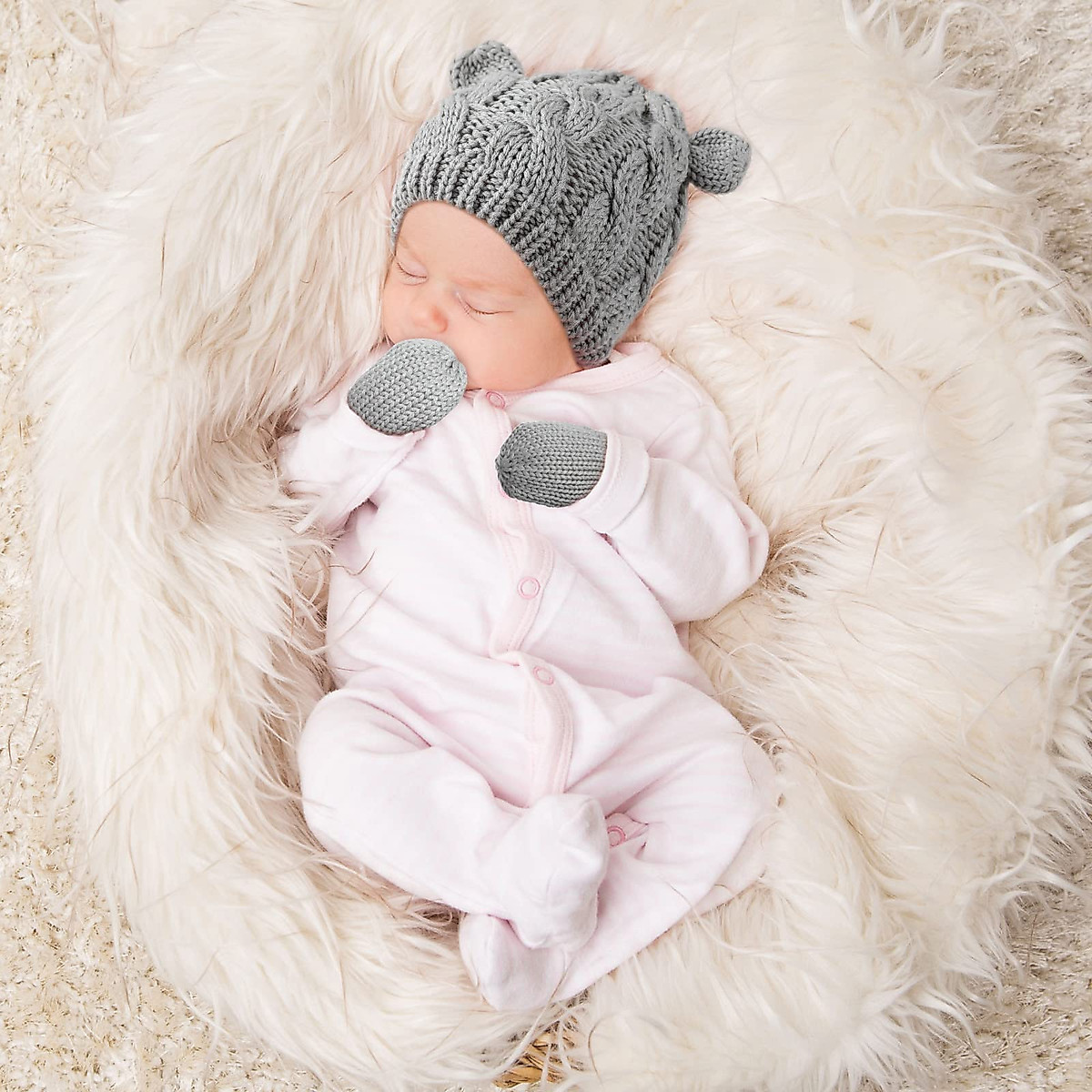 3 Sets Infant Hats Baby Hat and Mitten Set Newborn Baby Hat Baby Beanies Winter Hat Infant Toddler Warm Knitted Hats Gloves ()