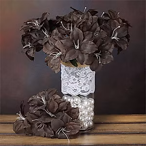 TABLECLOTHSFACTORY 60 Easter Artificial Lilies Wedding Flowers Wholesale Supplies - Chocolate Brown