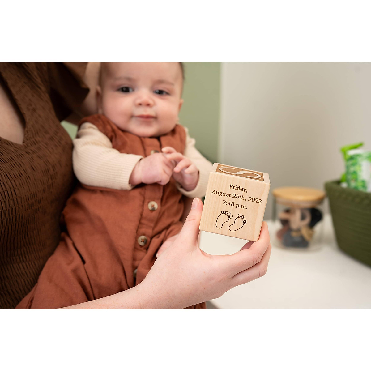Personalized Wood Baby Birth Block, Choose from 3 Sizes, Solid Hardwood, Laser Engraved, New Baby Gifts, Newborn Gifts (3")