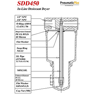 PneumaticPlus SDD450-N04F in-Line Desiccant Air Dryer 1/2" NPT - Metal Bowl w/Large Dome, 1 Quart Blue Desiccant Bead