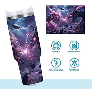 Slewiaeky Tumbler with Handle 40 oz Dragon Wild Myth Travel Mug with Lid and Straw Powerful Stainless Steel Vacuum Insulated Water Bottle Cup for Iced Tea Coffee Cold Beverages Cup Holder Friendly