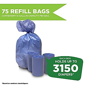 Disposable Diaper Pail Refills Compatible with Ubbi Diaper Pail | Diaper Pail Refill Bags made with Recycled Material | Fresh Powder Scent for Odor Control | Disposable Diaper Trash Bags (75 Count)