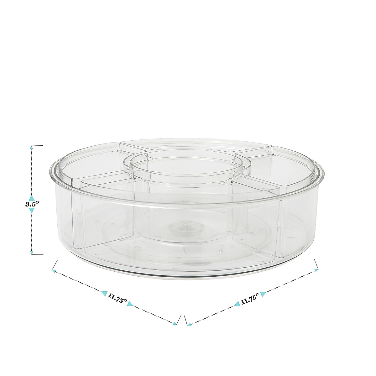 Martha Stewart Brody Divided Lazy Susan Organizer with 5 Removable Bins, Plastic 360° Rotating Desk Storage Organizer, 12 Inch, Clear