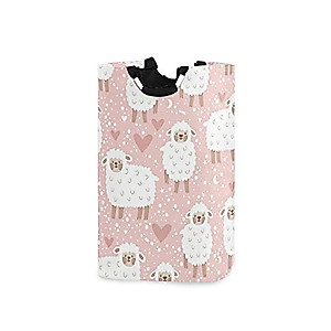 DOMIKING Laundry Storage Basket Watercolor Sheep Laundry Hamper Collapsible Organizer for Kids Room Dirty Cloth Toy Dorm Bag with Handle